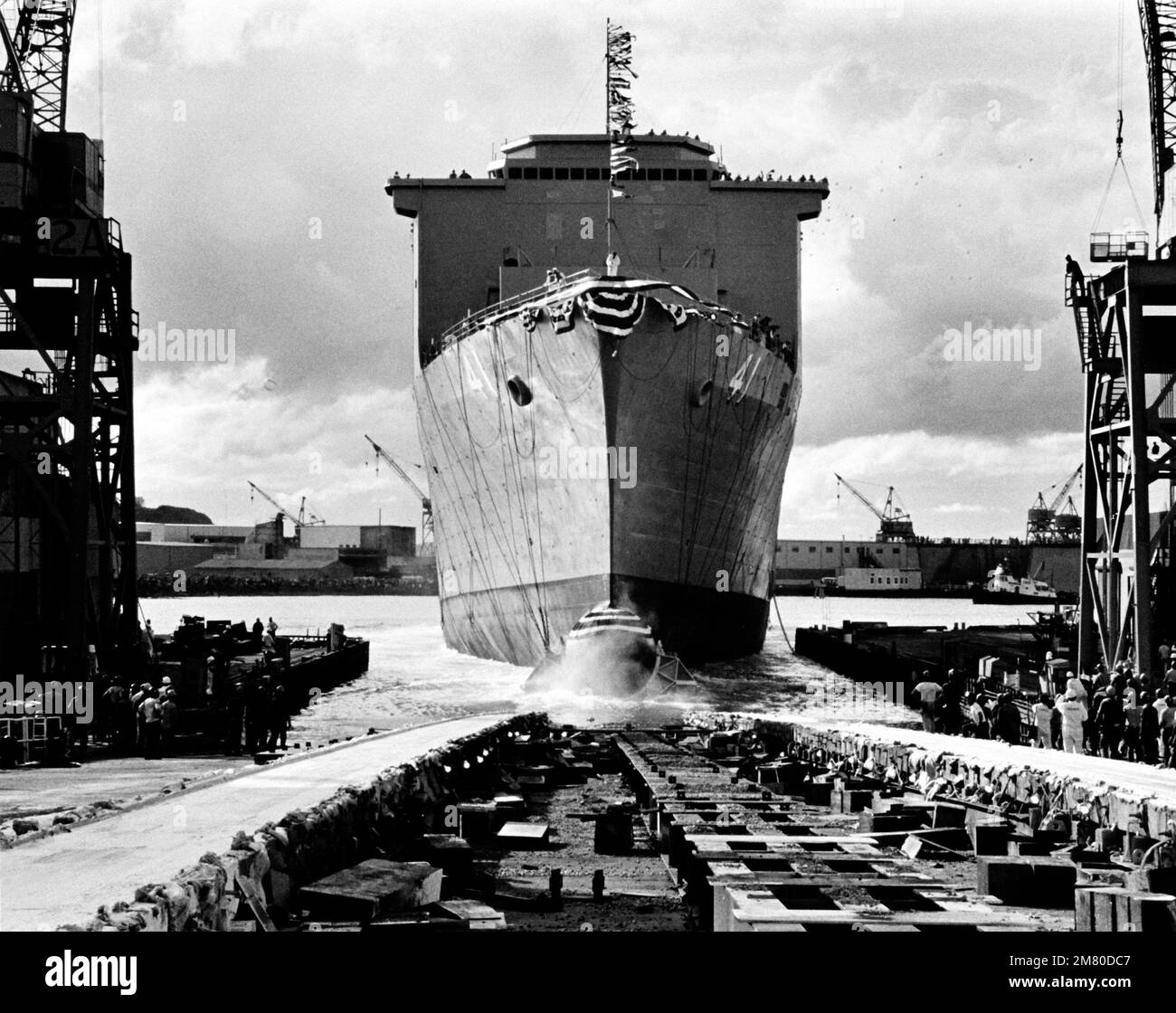 A bow view of the dock landing ship WHIDBEY ISLAND (LSD-41) as it ...