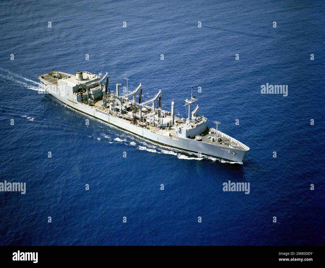 An elevated starboard bow view of the replenishment oiler USS MILWAUKEE ...