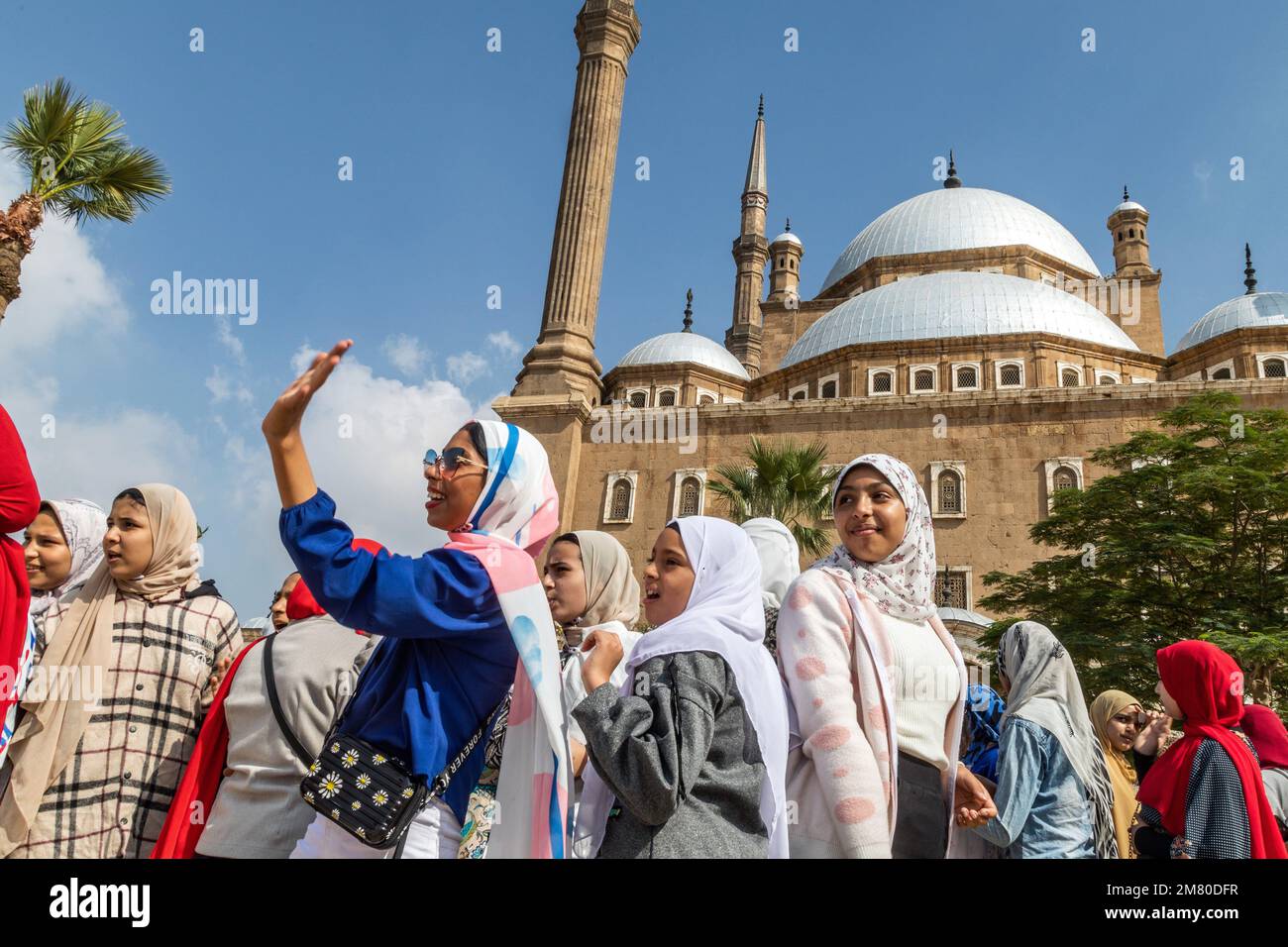 GROUP OF STUDENTS, MINARETS AND CUPOLAS OF THE THE ALABASTER MOSQUE OF ...