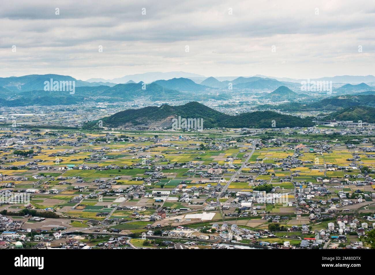 Looking out from Konpira-san across the rural Kagawa landscape in May ...