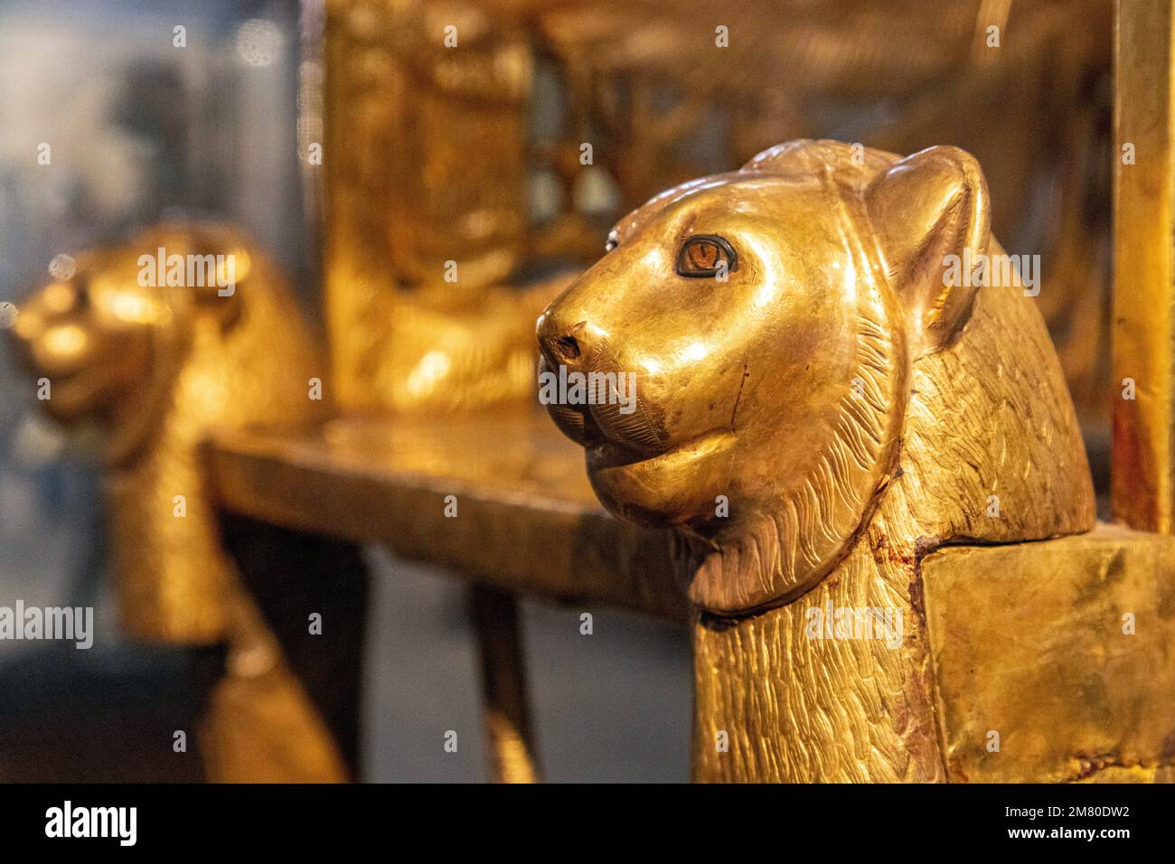 THE LION HEADS ON THE THRONE OF TUTANKHAMEN, SYMBOL OF POWER, EGYPTIAN ...