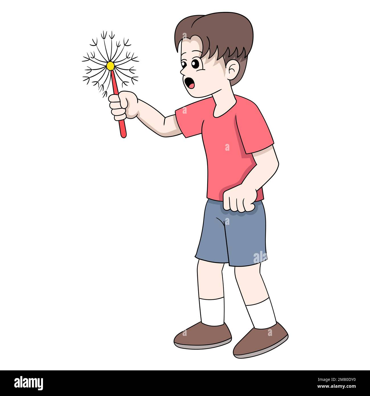 boy was alone celebrating birthday with small fireworks. vector design ...