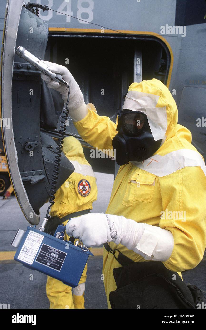 A member of the Disaster Response Force, wearing a nuclear-biological ...