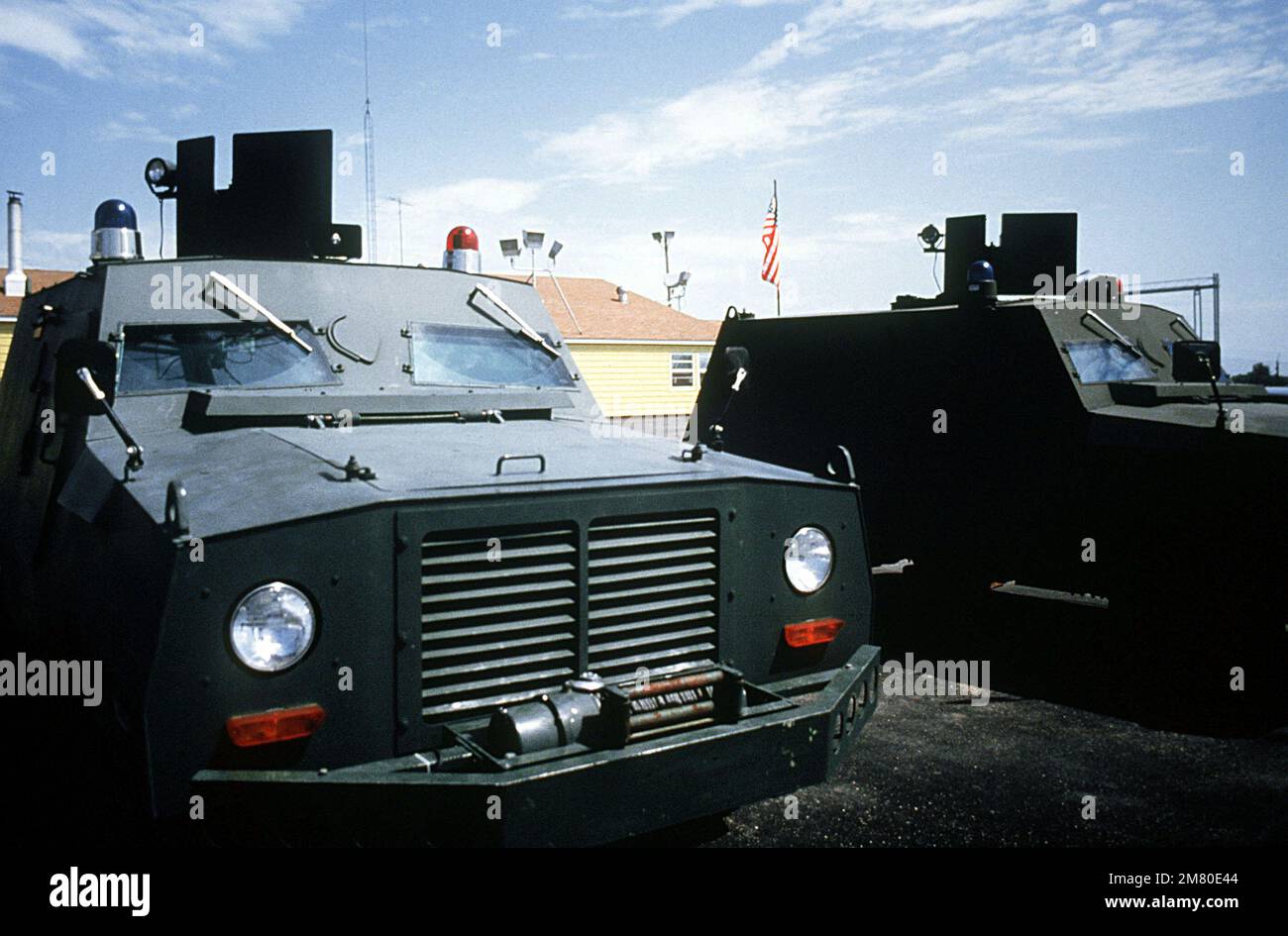 A right front view of two U.S. Air Force Peacekeeper Security Police ...