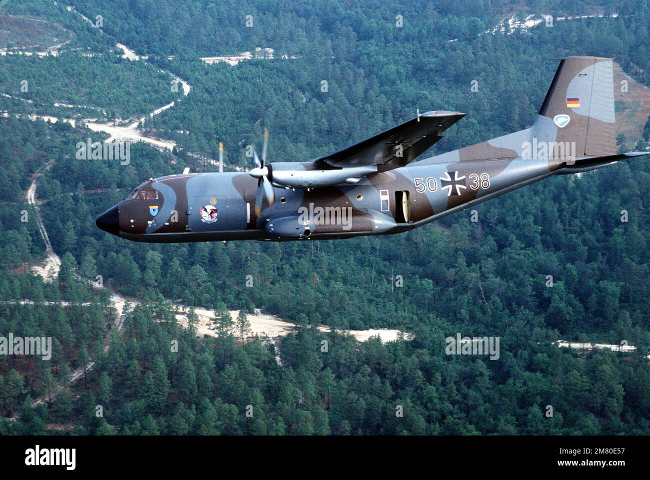 An air-to-air left side view of a German Air Force C-160 transport ...