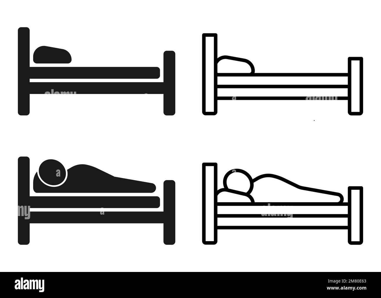 Set of person in bed. Bed sign. Hotel icon. Vector illustration. Eps 10 ...