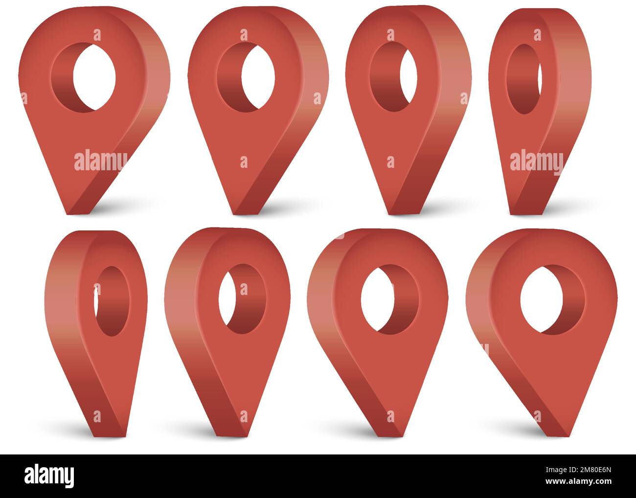 Red Realistic Map Pointer Location Symbols Vector Set Isolated On White Background Web