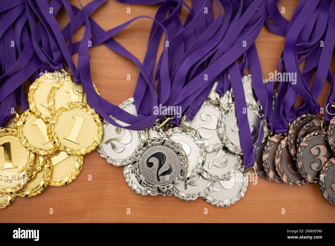 Medals made of metal. Sports awards. Mark of victory. Second place ...