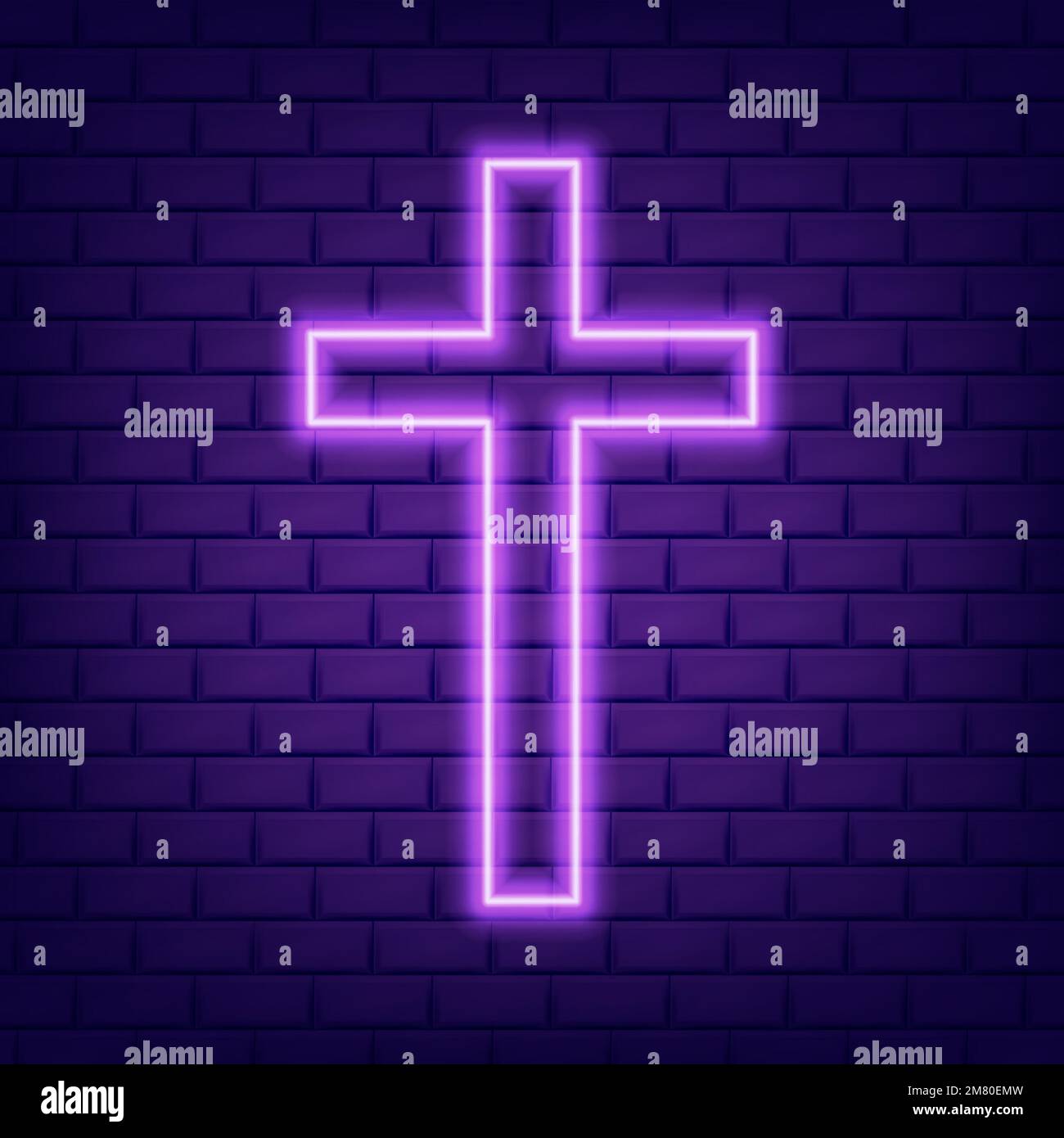 Christian cross glowing neon sign or LED strip light. Vector ...
