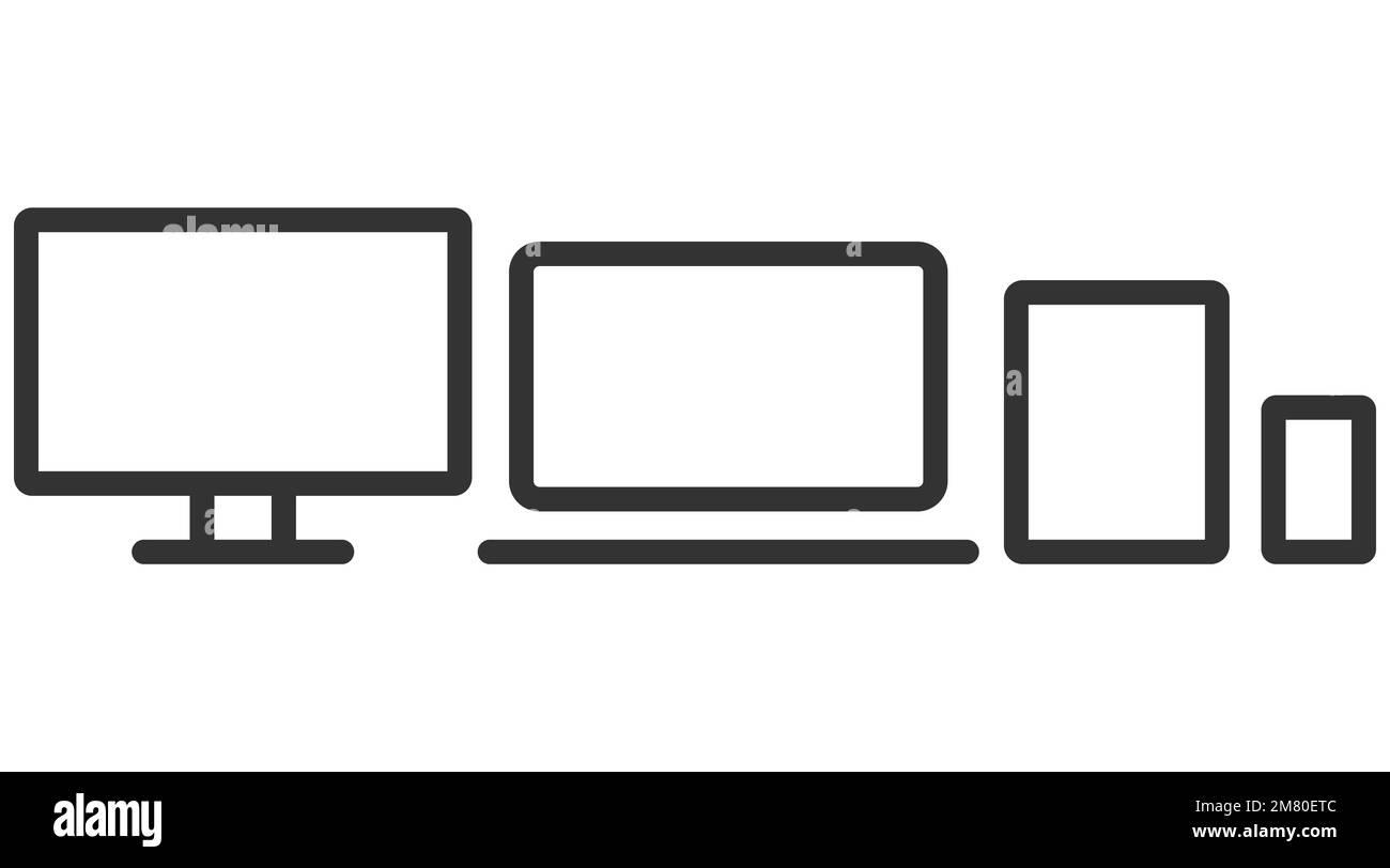 Set Of Device Icons Smartphone Tablet Laptop And Desktop Computer Vector Illustration Eps 