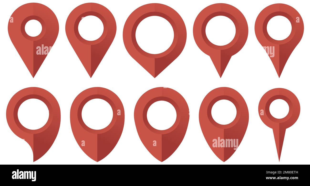 Red Realistic Map Pointer Location Symbols Vector Set Isolated On White Background Web