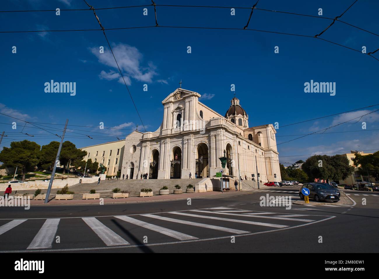 View of the facade of the Basilica Saint Mary of Bonaria in Cagliari ...