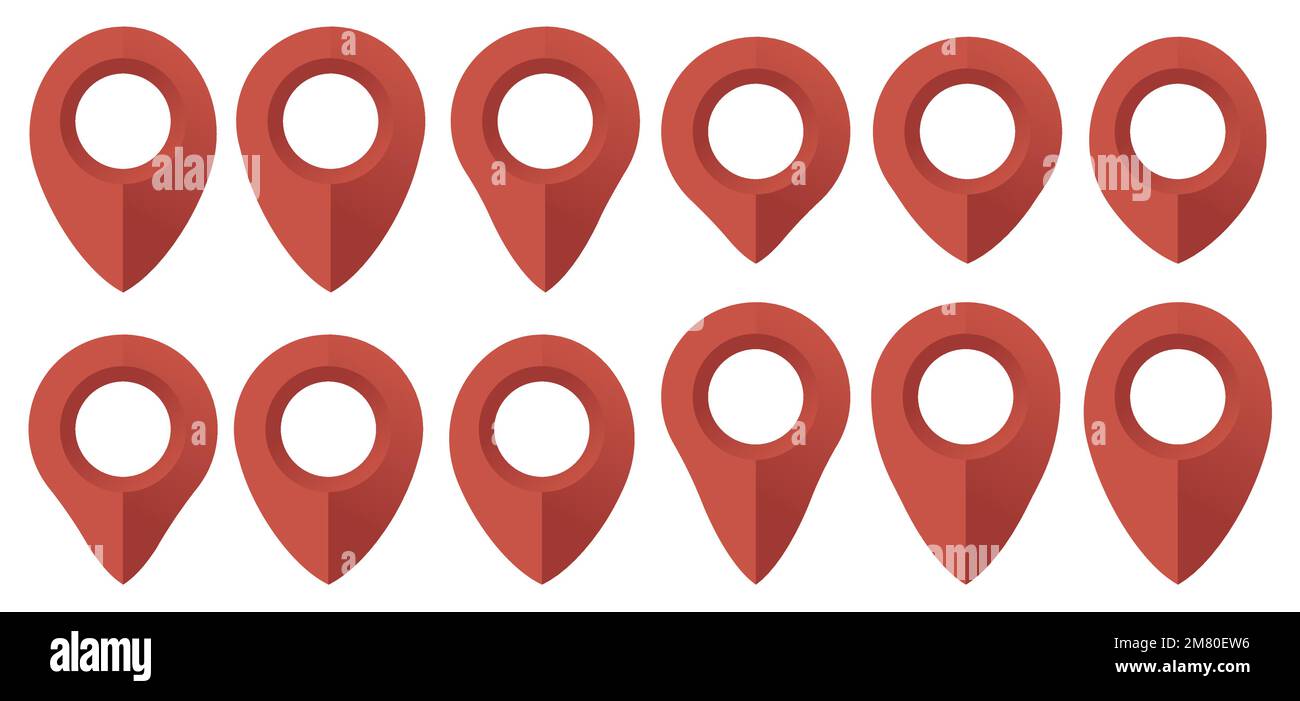 Red Realistic Map Pointer Location Symbols Vector Set Isolated On White Background Web 6712