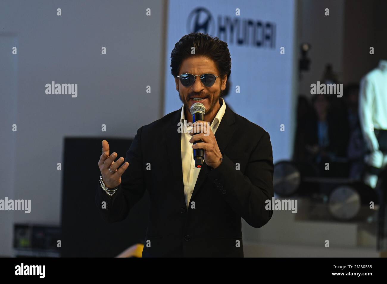 Greater Noida, Uttar Pradesh, India. 11th Jan, 2023. Bollywood Actor Shahrukh Khan gestures ...