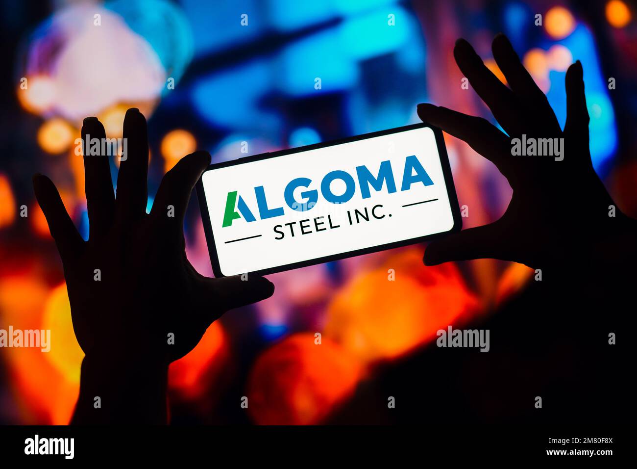 In this photo illustration, the Algoma Steel Inc. logo is displayed on ...