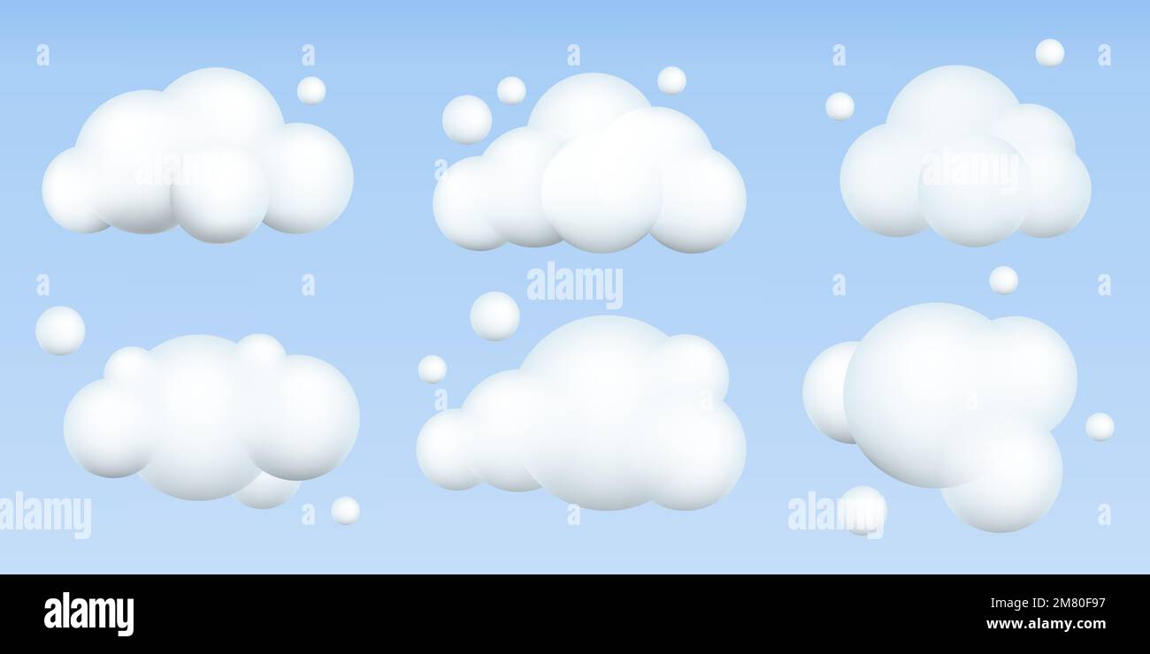 3d clouds set. Realistic clouds icons. 3d geometric shapes. Vector ...