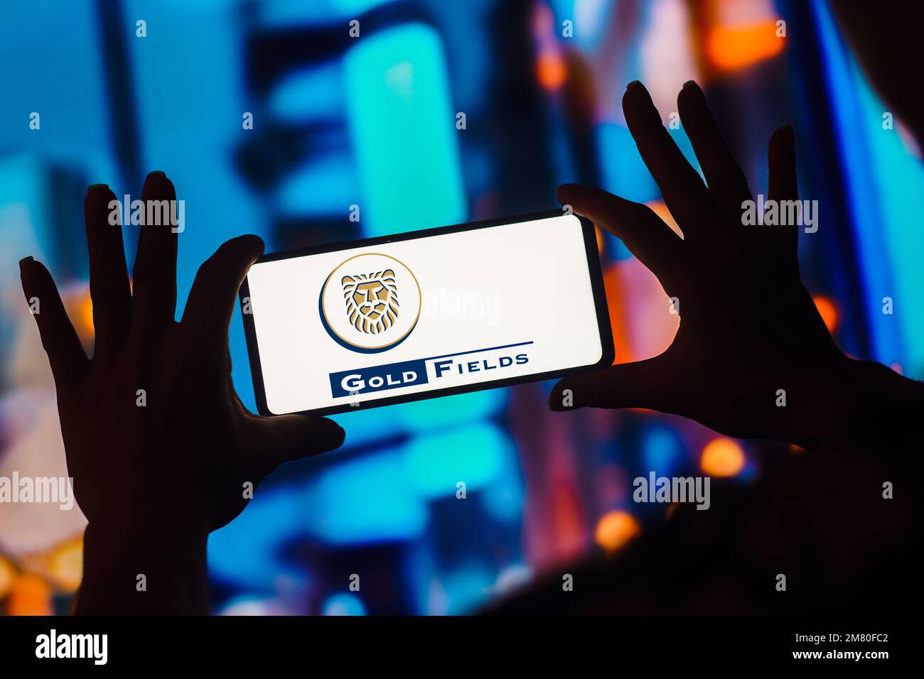 In this photo illustration, the Gold Fields Limited logo is displayed ...