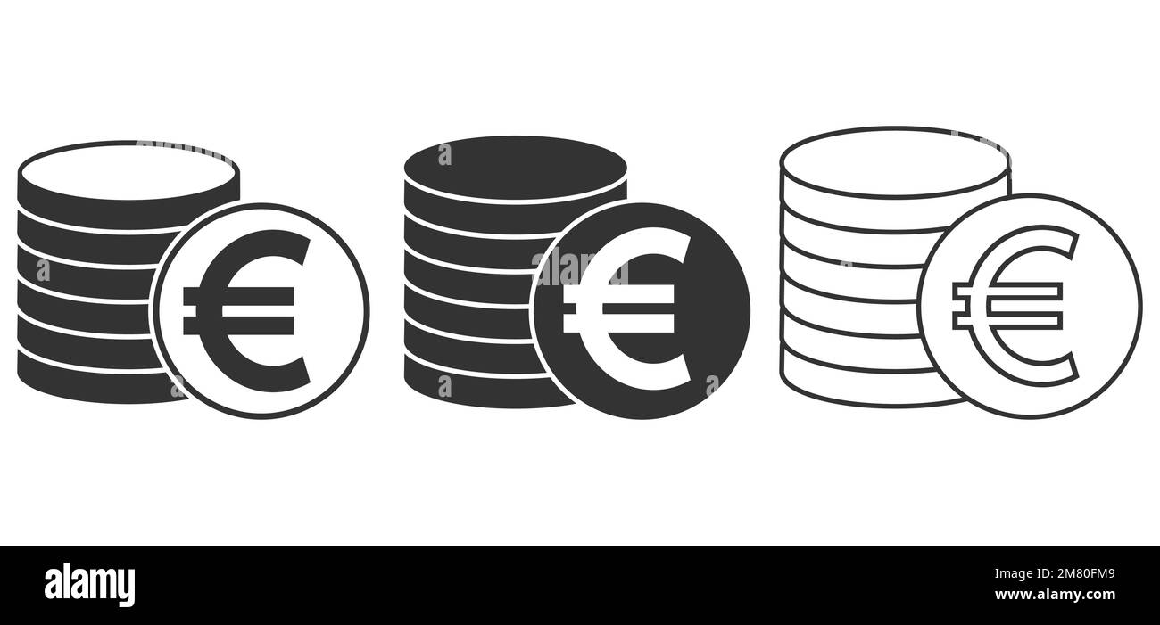 Outline euro coins icon. Money stacked coins icon. Vector illustration ...