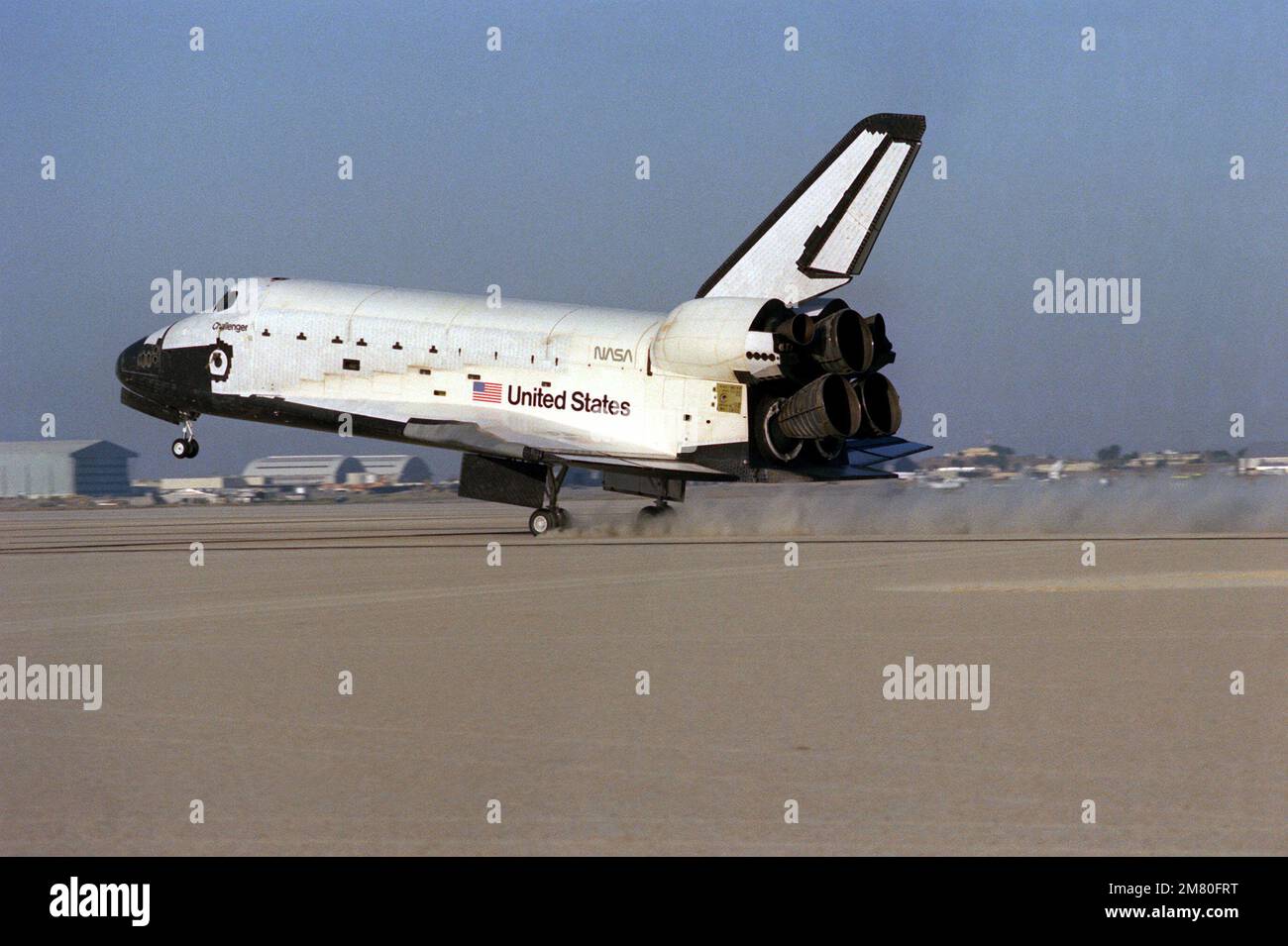 A left rear view of the Space Transportation System 7 (STS-7) shuttle ...