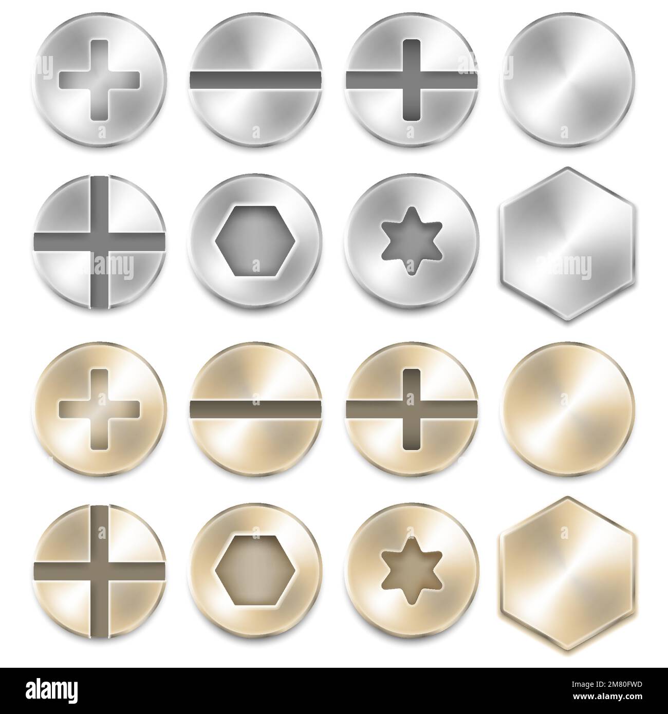 A set of screw, nuts, bolt and rivet head design elements. Vector ...