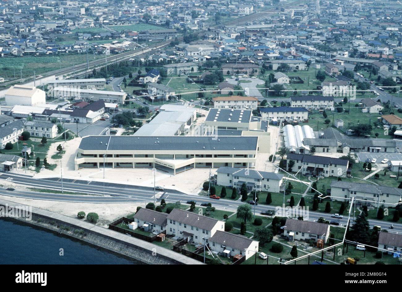 An aerial view, looking north, of the Matthew C. Perry School. Base ...