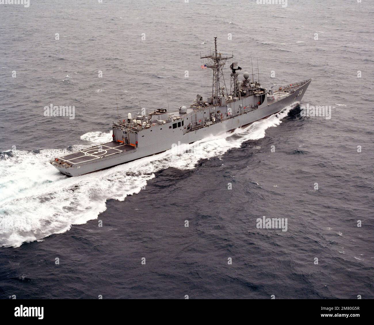 Aerial starboard quarter view of the guided missile frigate USS CURTS ...