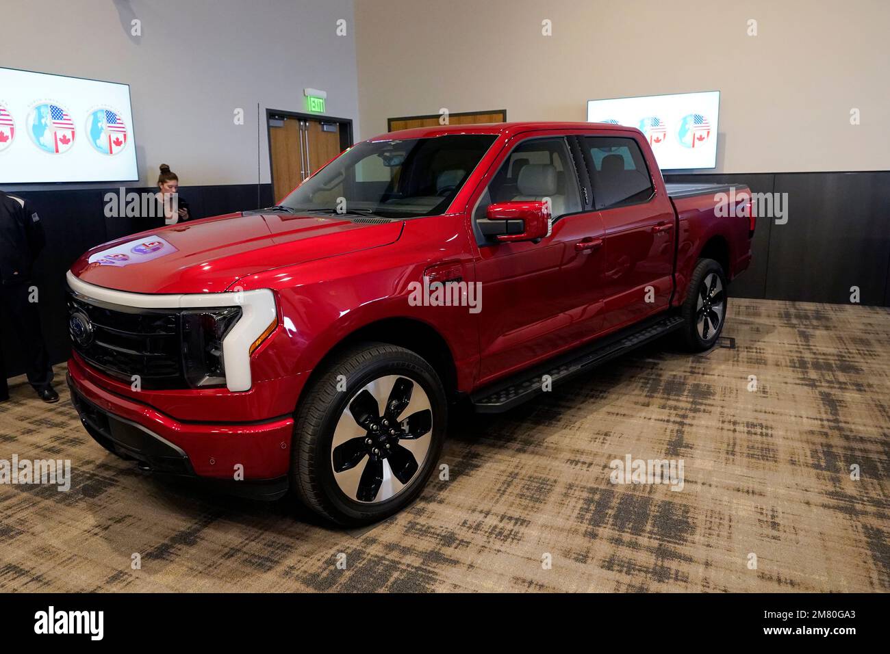 The Ford F-150 Lightning is displayed at the M1 Concourse car club ...