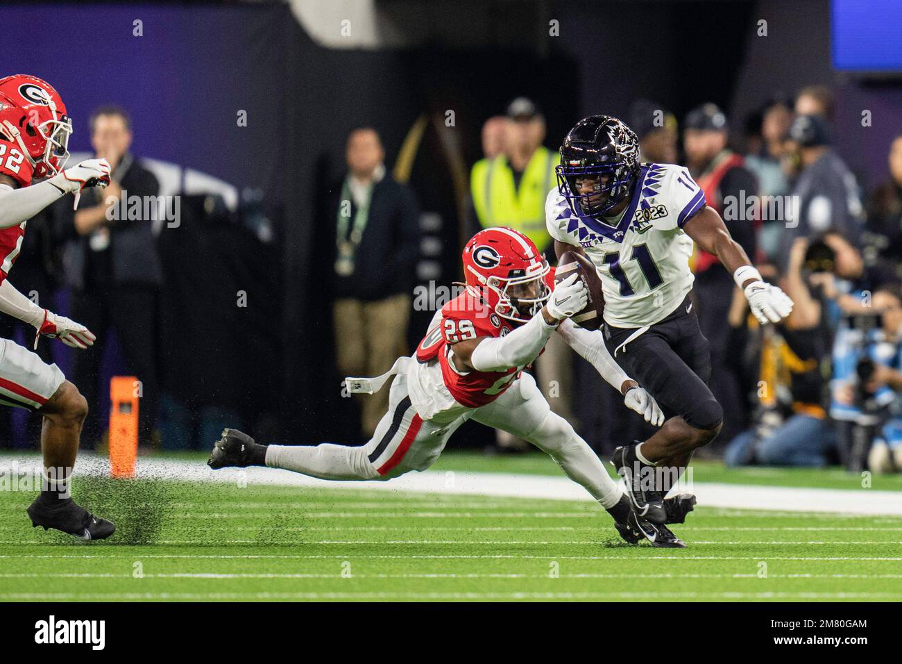 Georgia Bulldogs linebacker E.J. Lightsey (25) strops the ball from TCU ...
