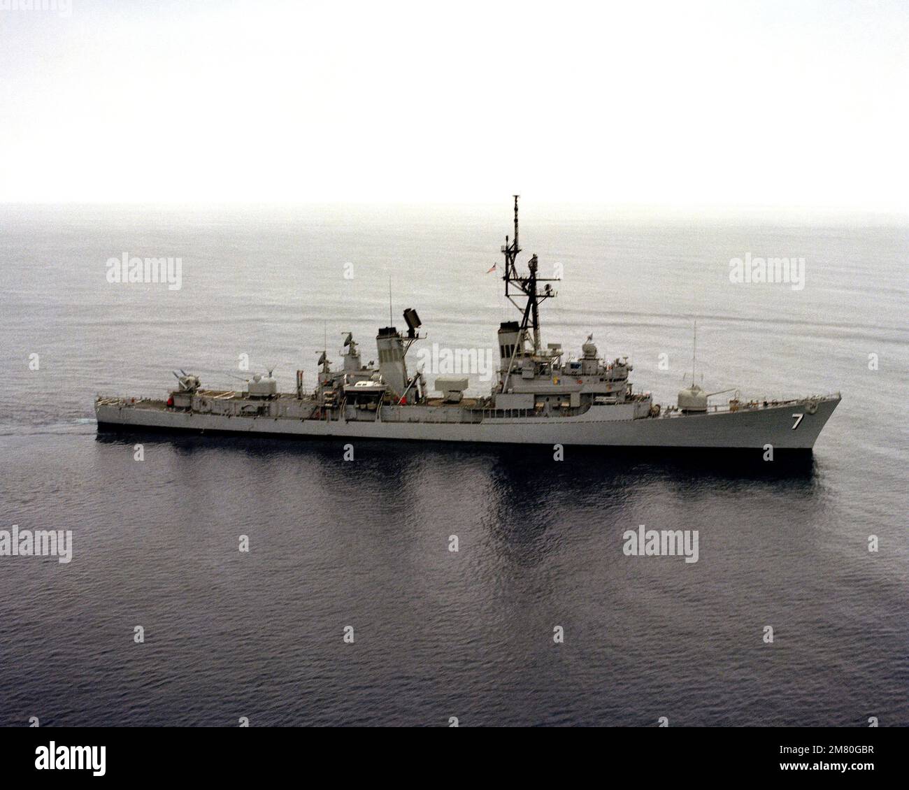 An aerial starboard view of the guided missile destroyer USS HENRY B ...