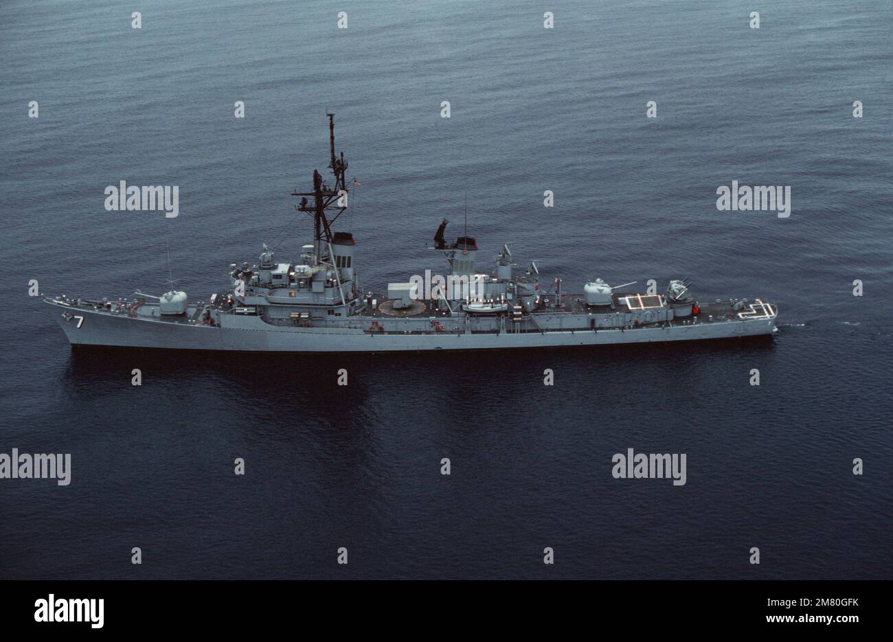 A port beam view of the guided missile destroyer USS HENRY B. WILSON ...