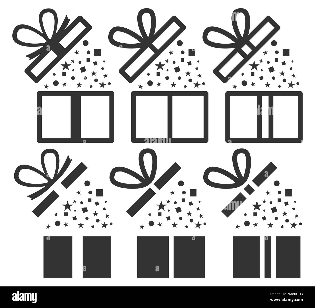 Open gift box with ribbon line icon, outline vector sign. Vector ...