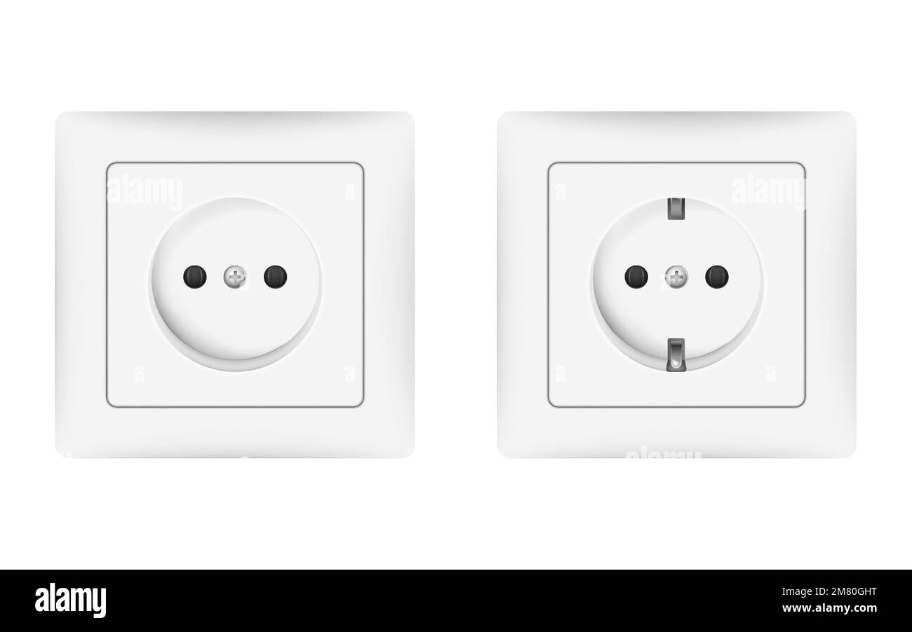 Europe type white plastic power socket. Vector illustration. Eps 10 ...