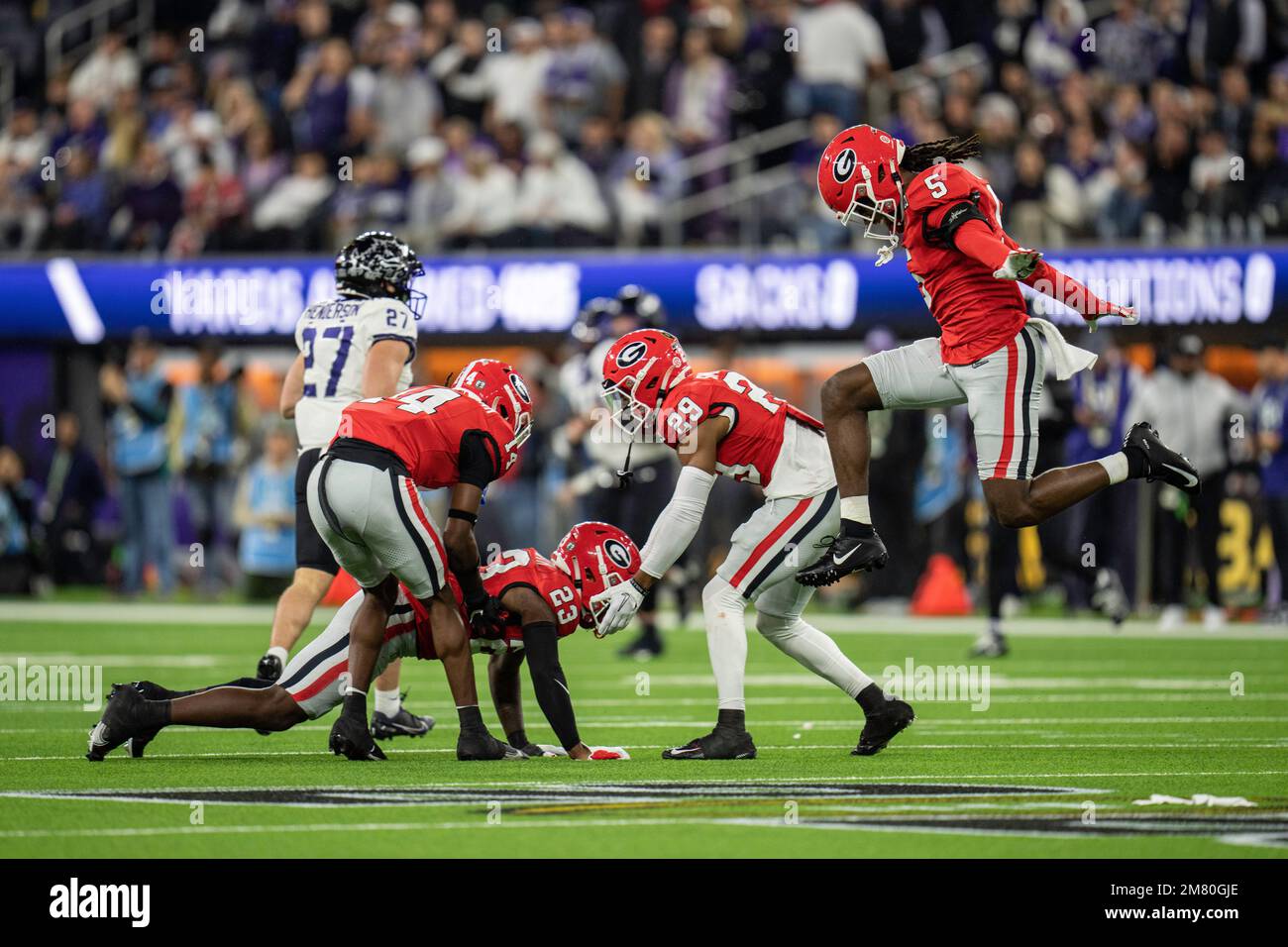 Georgia Bulldogs defensive back Kelee Ringo (5) celebrates during the ...