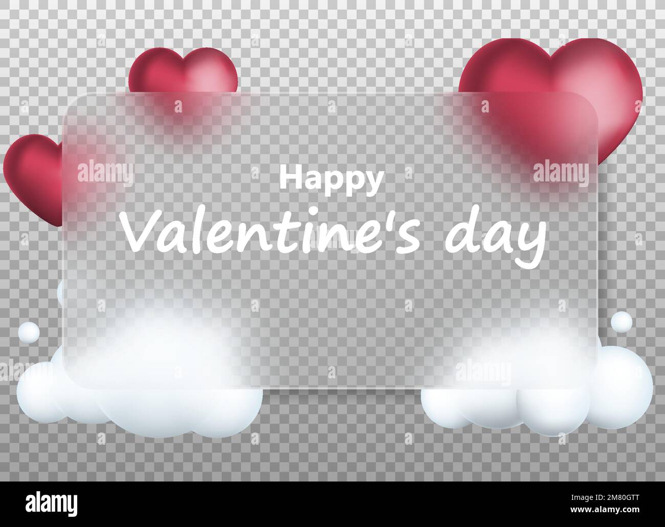 Blurred hearts. Transparent glass square card design. Valentines day ...