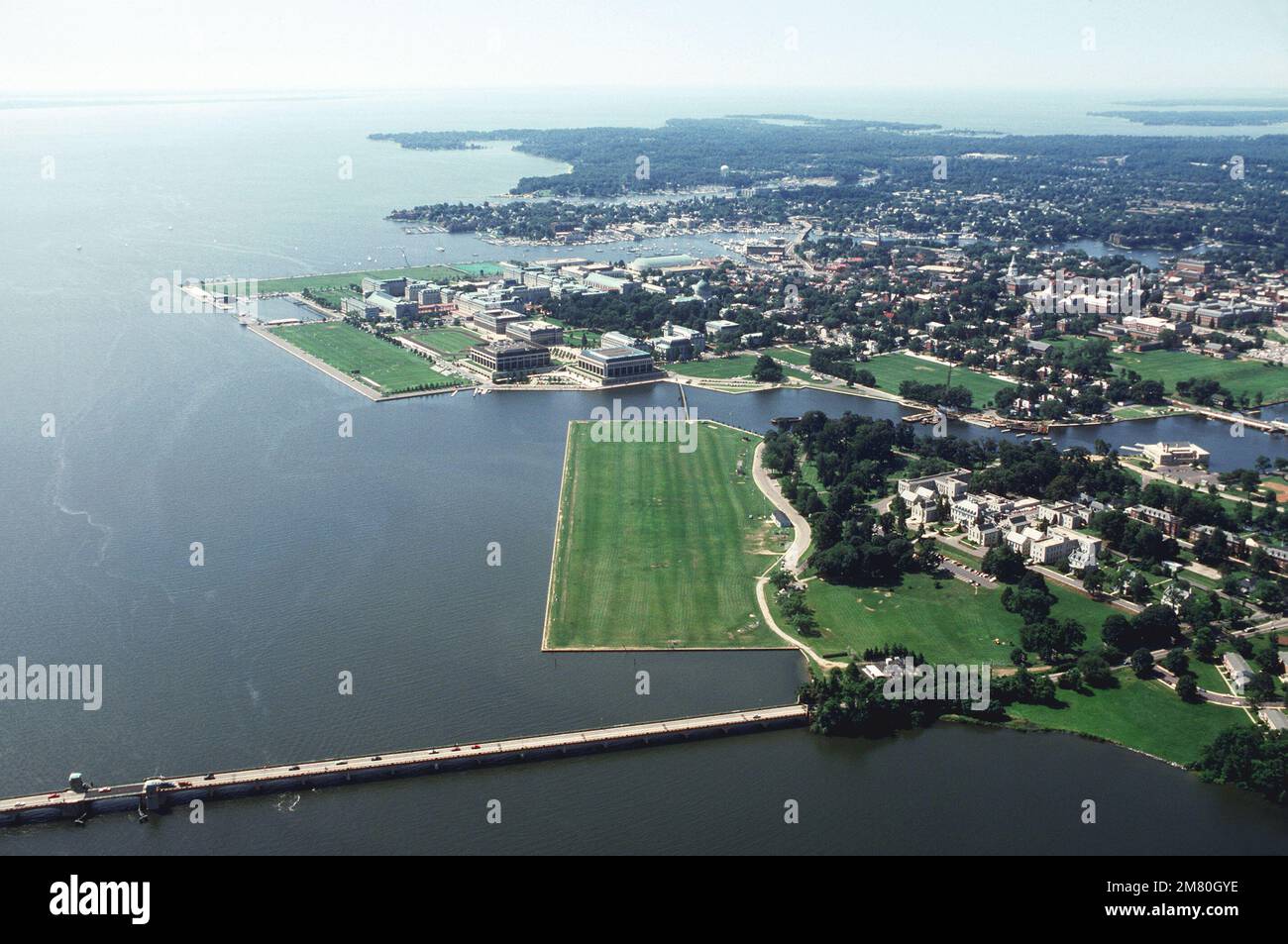 An aerial southwestern view of the United States Naval Academy on the ...