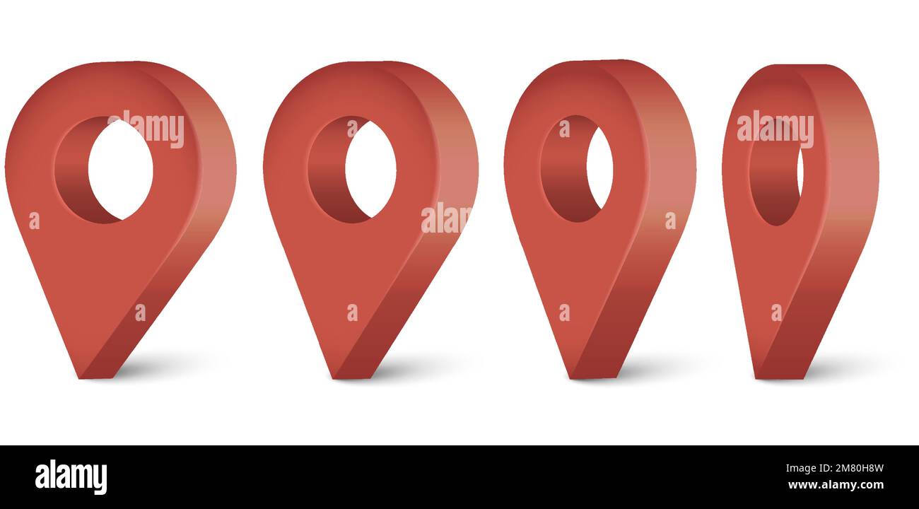 Red Realistic Map Pointer Location Symbols Vector Set Isolated On