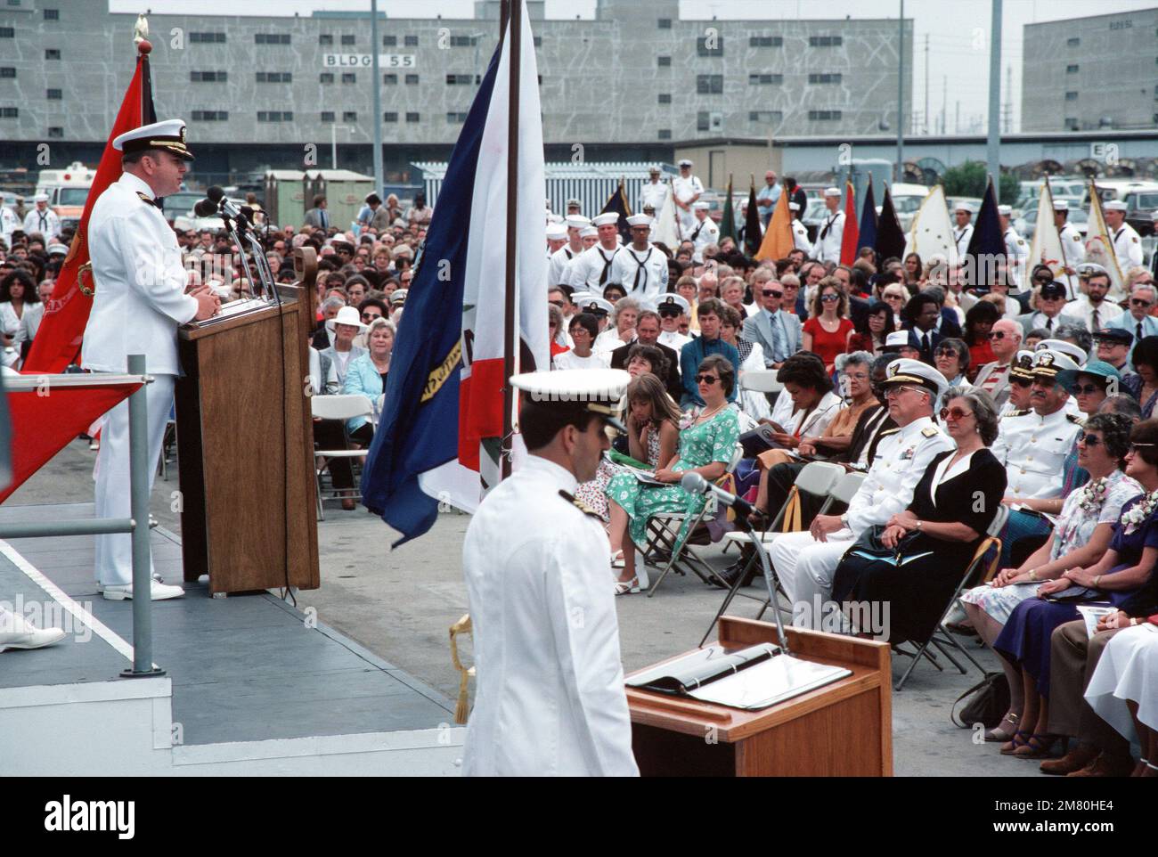 A view of the speakers platform and the guests attending the ...