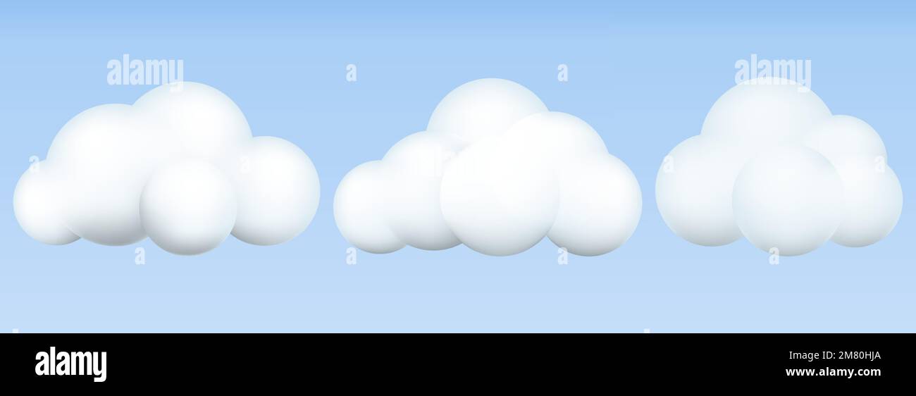3d clouds set. Realistic clouds icons. 3d geometric shapes. Vector ...