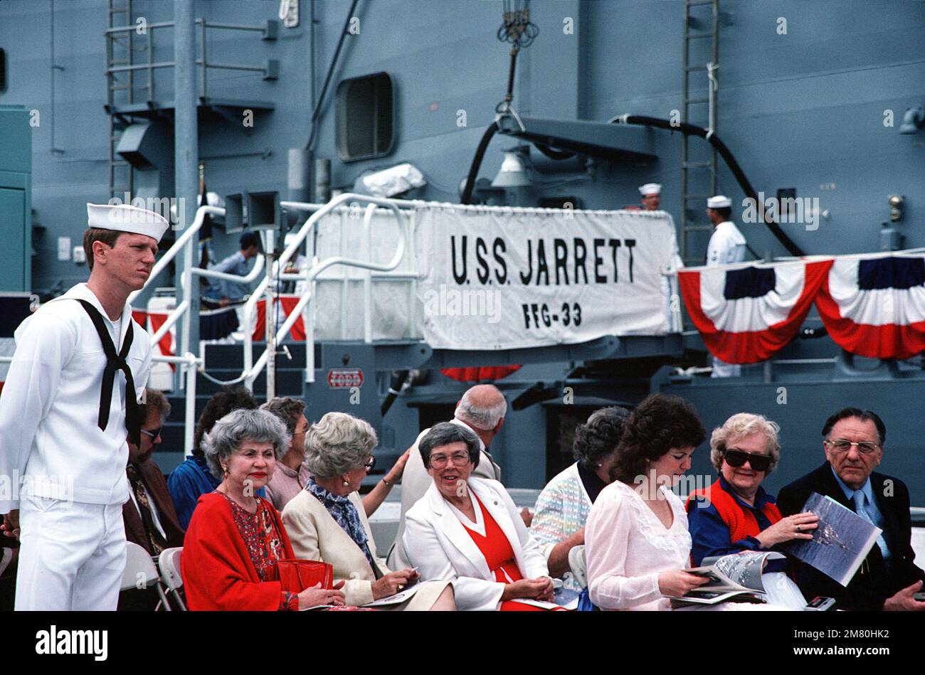 A view of guests attending the commissioning ceremony for the guided ...
