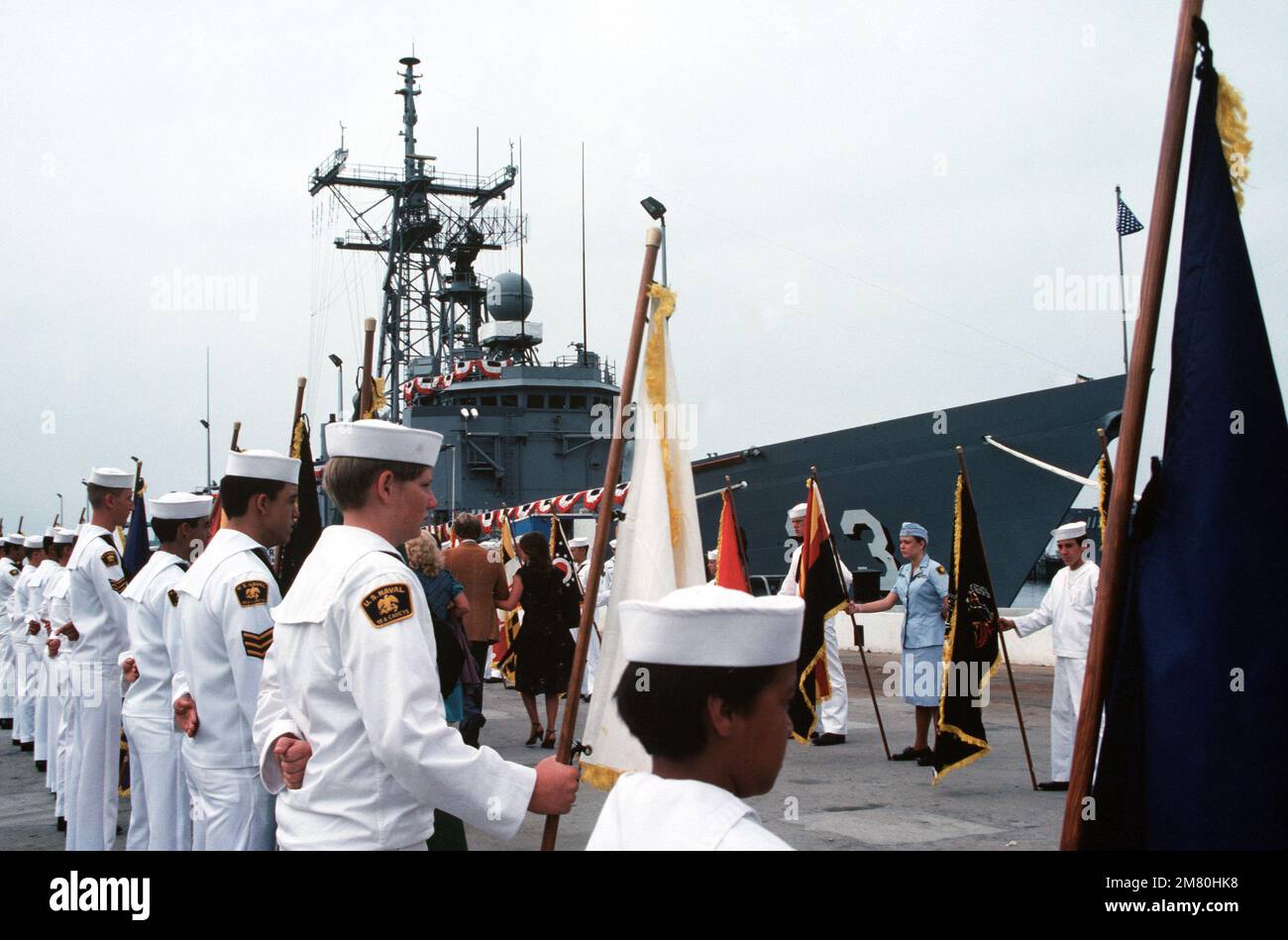 Naval Sea Cadets serve as side boys during the commissioning ceremony ...