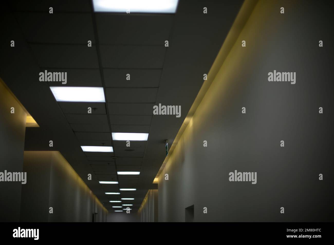 Lighting fixtures on ceiling. Details of interior in building. Ceiling ...