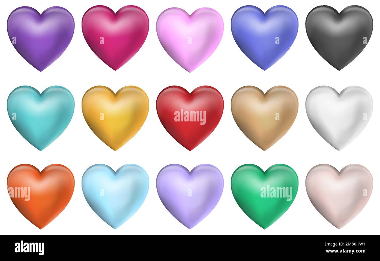 Set of realistic colors hearts isolated on white background. Vector ...