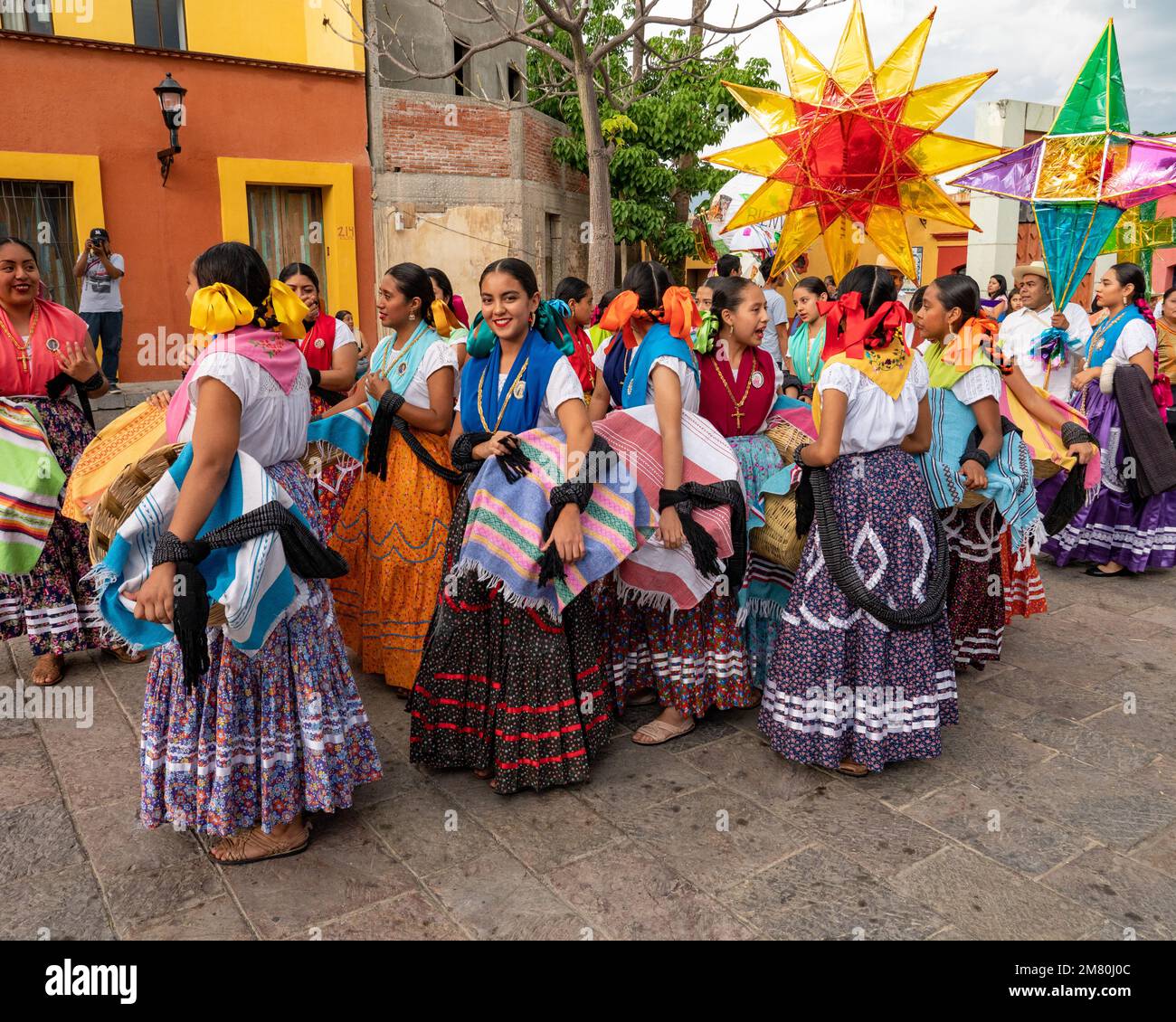 Chinas Oaxaquenas dancers preparing for a parade at the Guelaguetza ...