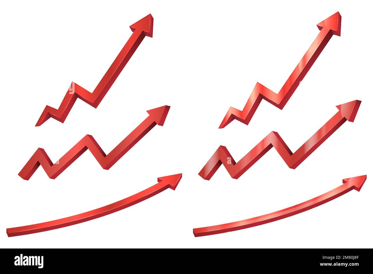 Set of red arrow. 3d UP financial graph isolated on white background ...