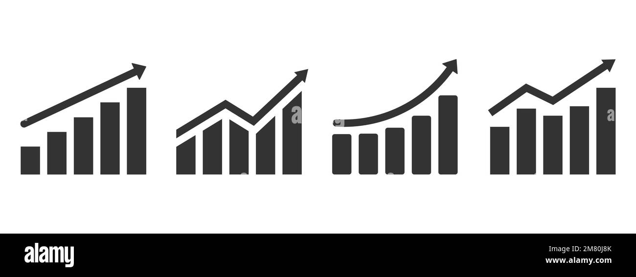 Set of growing graph icons. Profit growing vector, chart increase ...
