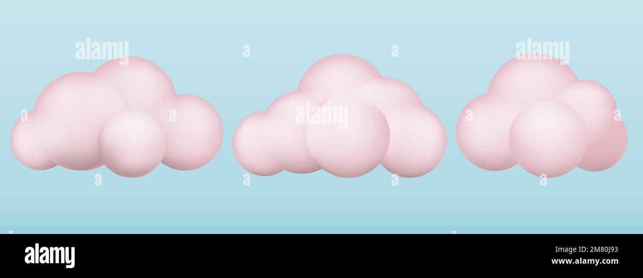 3d clouds set. Realistic clouds icons. 3d geometric shapes. Vector ...