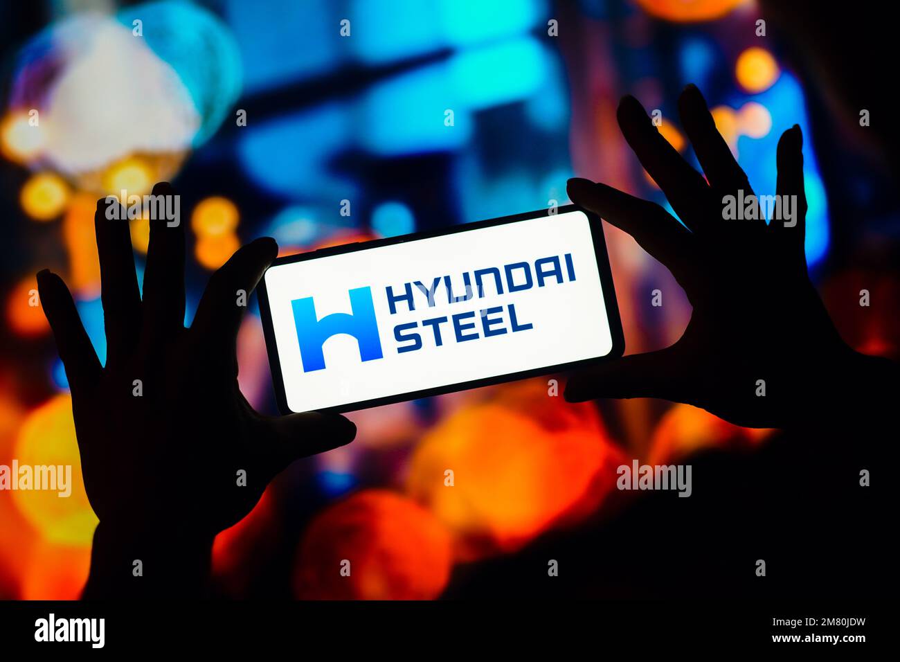 In this photo illustration, the Hyundai Steel logo is displayed on a ...