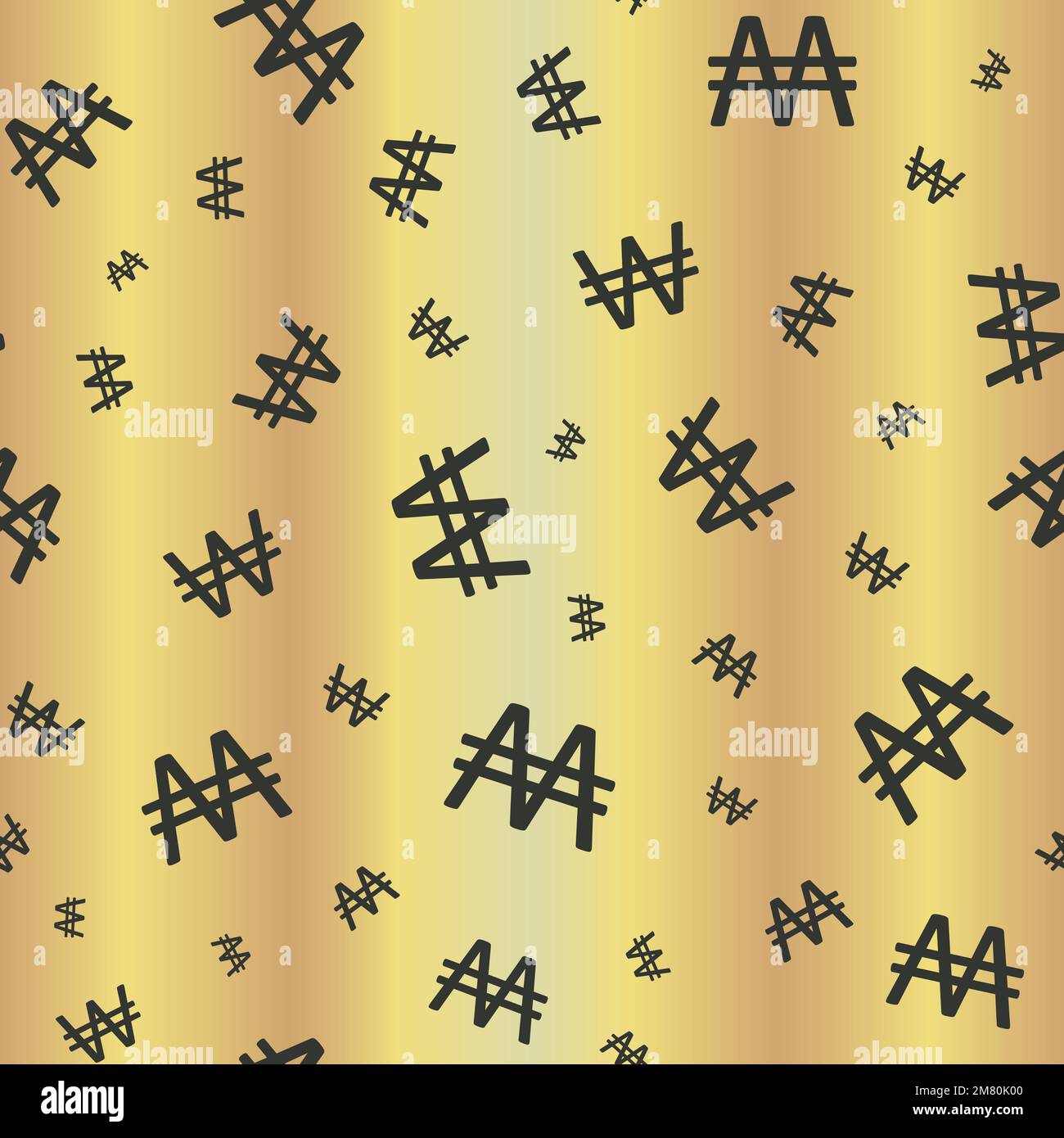 South Korean Won icon seamless vector pattern background. Black simple ...