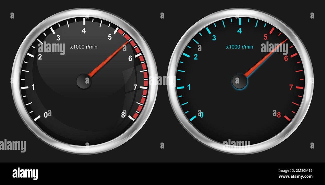 Realistic tachometer. Realistic glossy rounded buttons with tachometer ...