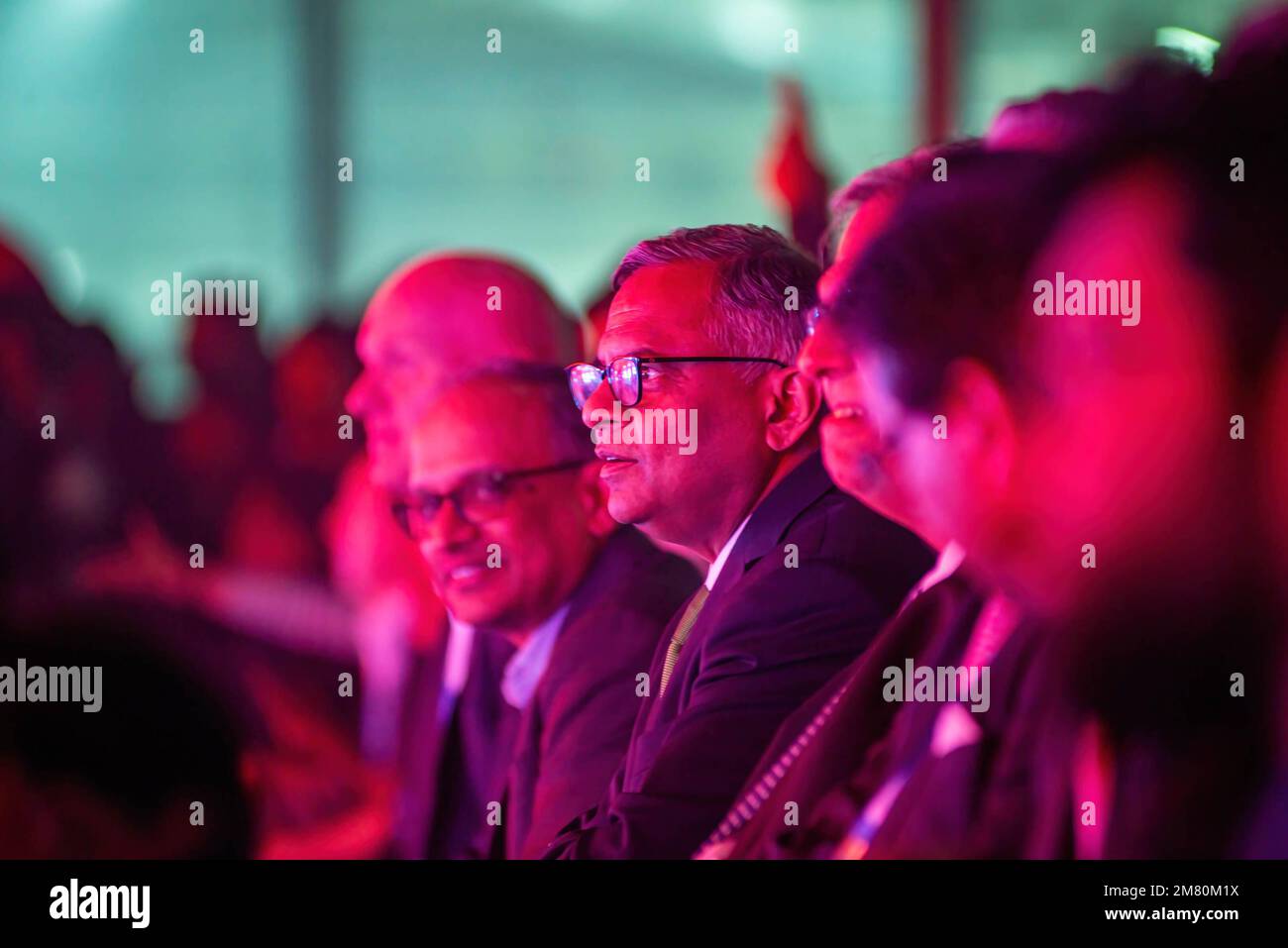 (center and In focus) N. Chandrasekaran, chairman of Tata Sons sits ...